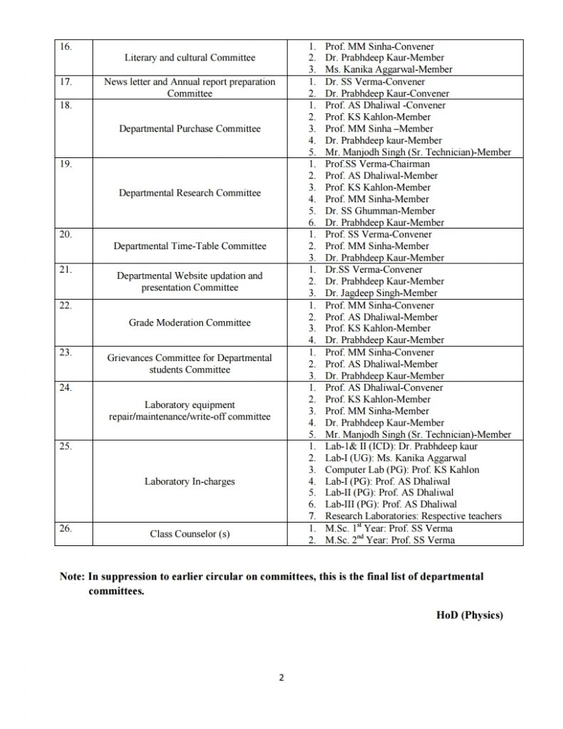 Department of Physics | Department Level Committees
